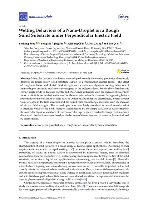 Pdf Wetting Behaviors Of A Nano Droplet On A Rough Solid Substrate Under Perpendicular