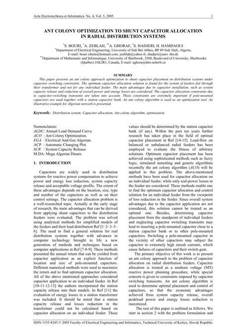 Pdf Ant Colony Optimization To Shunt Capacitor Allocation In Radial