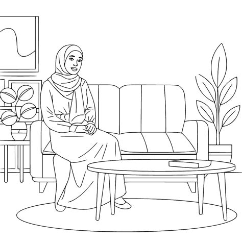 Wanita Berhijab Di Ruang Tamu
