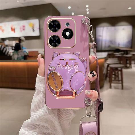 Casing Infinix Smart X Tecno Spark Go C Pop Lucky Cat Bracket Cross Body Strap