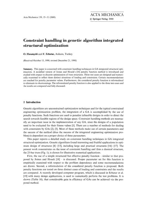 Pdf Constraint Handling In Genetic Algorithm Integrated Structural