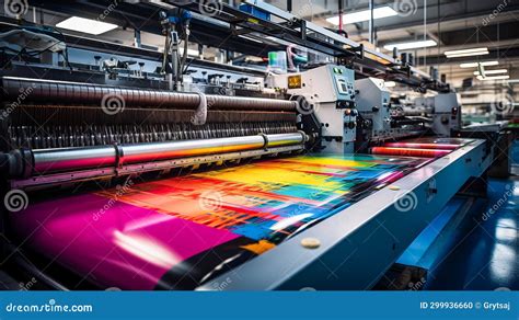 Close Up Of An Industrial Offset Printing Machine In A Printing Factory Stock Illustration