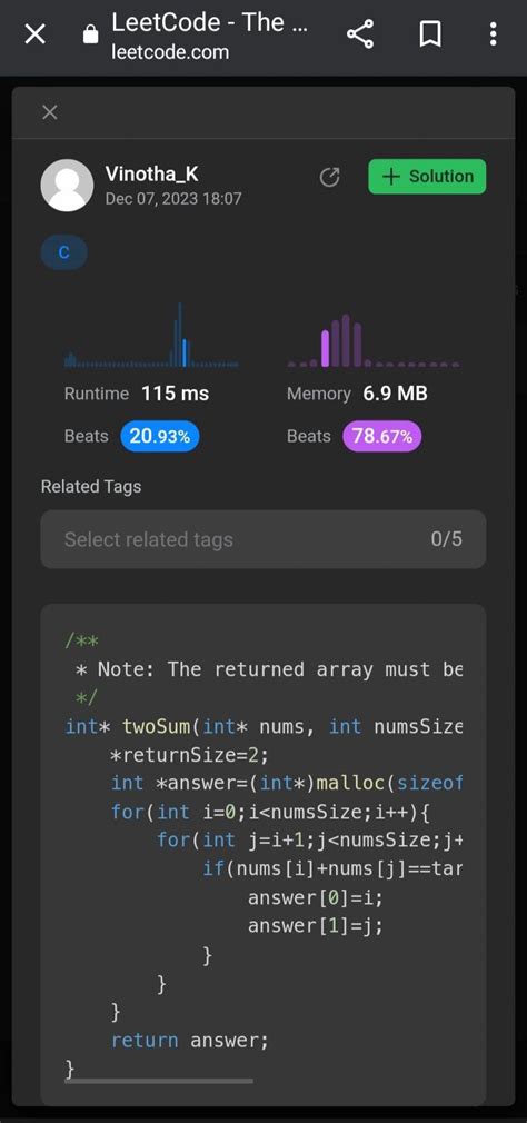 vinotha k on linkedin submitted my first leetcode problem