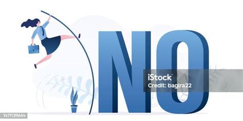 사업가 장대 높이뛰기 큰 단어 No 어려움 차별 성별 고정 관념 극복 자신감있는 여성이 비즈니스 결정을 내립니다 비즈니스 경쟁 Track And Field Event에 대한