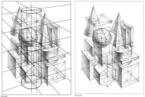 Линейно конструктивный рисунок композиции из геометрических тел