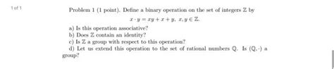 Solved Problem 1 1 Point Define A Binary Operation On The