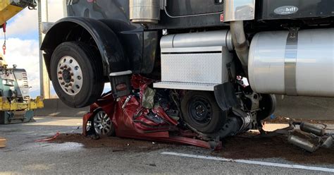 Woman Survives After Car Was Crushed From Behind By Semitruck