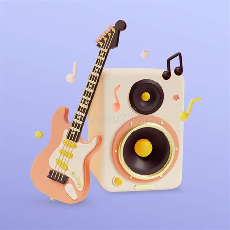 3d Electric Guitar Sound Speaker And Music Notes Symbols Floating
