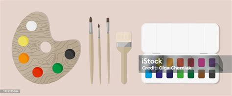 Illustration De La Palette Du Peintre De Divers Pinceaux Et Peintures À