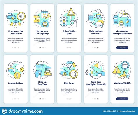 Driving Safety Onboarding Mobile App Screen Set Stock Vector Illustration Of Safety Welcome