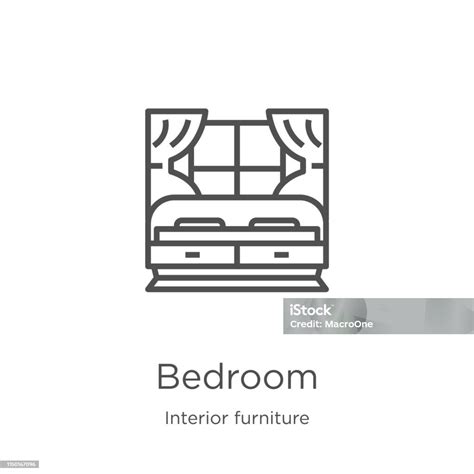인테리어 가구 컬렉션에서 침실 아이콘 벡터입니다 얇은 라인 침실 개요 아이콘 벡터 일러스트 레이 션입니다 웹 사이트 디자인 및 모바일 앱 개발을 위한 개요 얇은 라인 침실