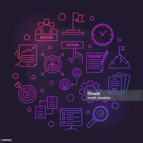Mission Vector Round Colored Illustration In Outine Style Stock Illustration Download Image Mission Vector Round Colored Illustration In Outine Style Stock Illustration Download Image