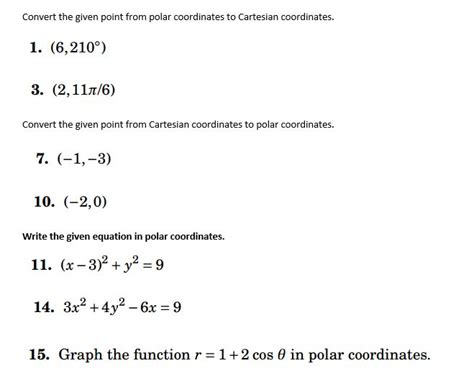solved convert the given point from polar coordinates to