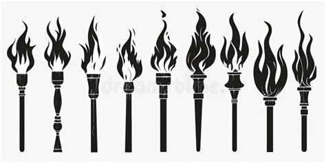 Summer Olympic Games Concept Illustration Set Of Torches With Fire In Black Color On A White
