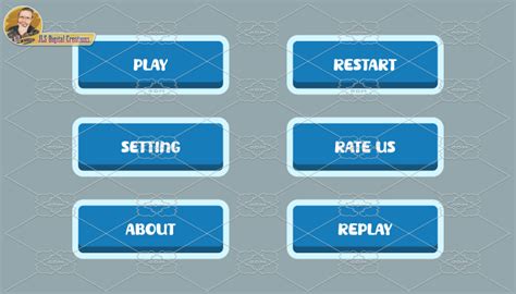 Flat Game UI Blue Buttons Pack GameDev Market