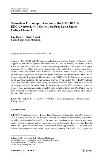Pdf Saturation Throughput Analysis Of Ieee 80211 E Edca Through Analytical Model