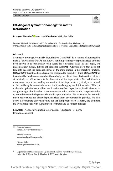 Off Diagonal Symmetric Nonnegative Matrix Factorization Request Pdf