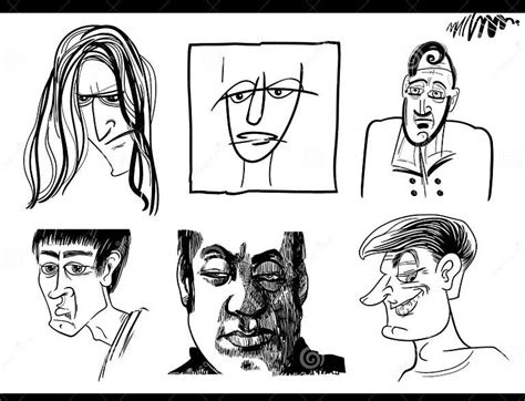 People Caricatures Or Drawings Artistic Cartoon Illustrations Set Stock
