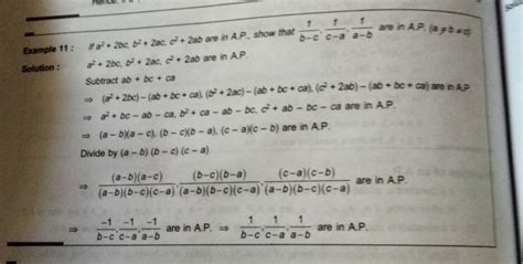 Example 11 If A2 2bc B2 2ac C2 2ab Are In A P Show That B−c1 C−a1 A−b