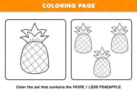 색칠 공부 페이지 만화 파인애플 과일 라인 아트 세트 인쇄용 워크 시트의 그림을 색칠하는 어린이를위한 교육 게임 프리미엄 벡터