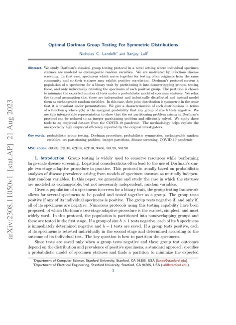 Pdf Optimal Dorfman Group Testing For Symmetric Distributions
