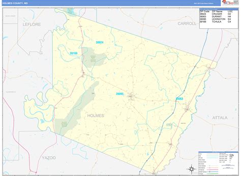Holmes County Ms Zip Code Wall Map Basic Style By Marketmaps Mapsales