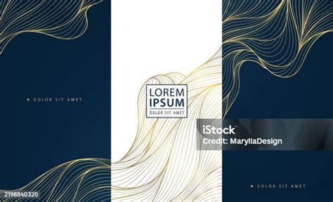 추상적 인 현대 웨이브 패턴 일본 바다 그래픽 럭셔리 골드 배경 패키지 라벨의 벡터 세트 액체 장식 플로우 포스터 우아한 템플릿 0명에 대한 스톡 벡터 아트 및 기타 이미지