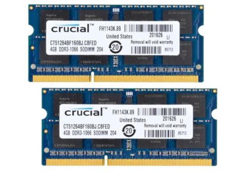 Crucial 8gb 2x 4gb Ddr3 Pc3 8500 1066 Mhz Sodimm Memory Ram Kit Laptop And Macbook Ebay