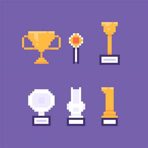 Pixel Art Icon Or Symbol Gold Trophy Medal Silver Trophy Award