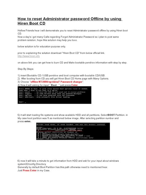 How To Reset Administrator Password Offline By Using Hiren Boot Cd Download Free Pdf Booting