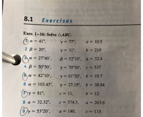 Solved 8 1 Exercises Exer 1 16 Solve ABC γ 77 a 10 5 Chegg com
