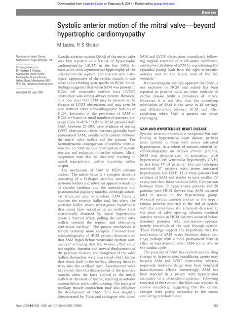 PDF Systolic Anterior Motion Of The Mitral Valve Beyond Hypertrophic Cardiomyopathy