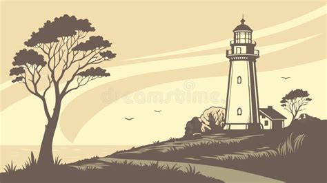 Lighthouse At Night Coastal Beacon Navigation Safety Vector Design Generative Ai Stock Vector