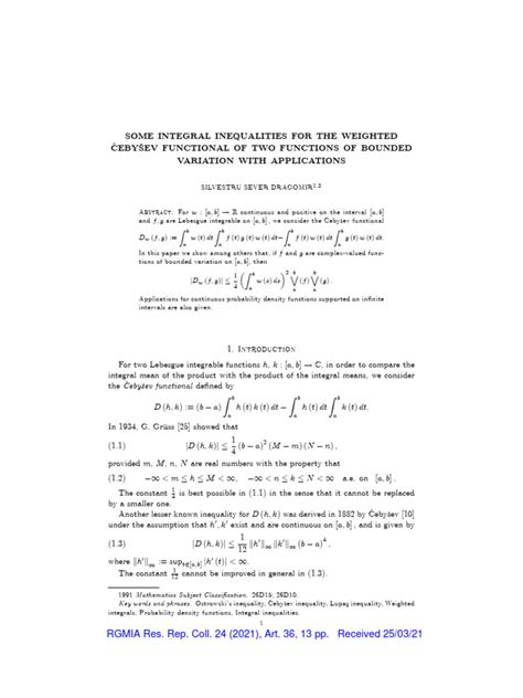 Some Integral Inequalities For The Weighted Chebysev Pdf Monotonic