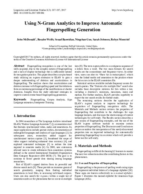 Pdf Using N Gram Analytics To Improve Automatic Fingerspelling Generation