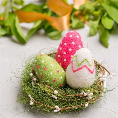 Easter Eggs In A Sesal Nest Wool Light Colored Eggs