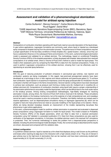 Pdf Assessment And Validation Of A Phenomenological Atomization Model For Airblast Spray Injection