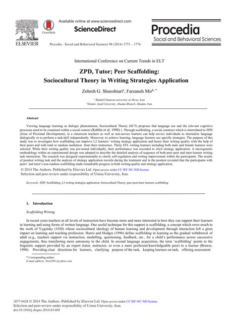 Pdf Zpd Tutor Peer Scaffolding Sociocultural Theory In Writing