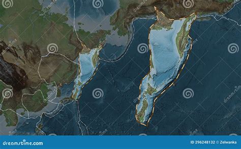 Okhotsk Plate Extracted Fahey Topografic Stock Illustration