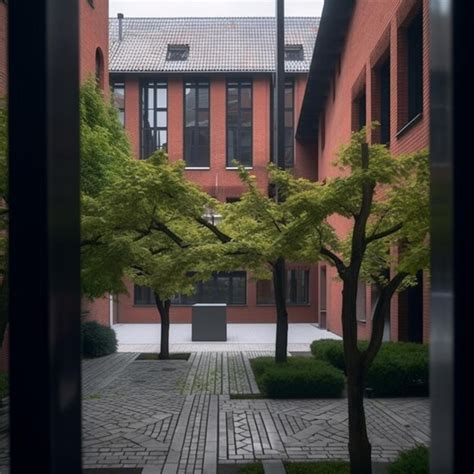 Premium Ai Image There Is A Courtyard With A Tree And A Building In