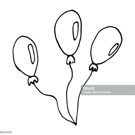 공기 풍선 단일 손으로 그린 요소 새해 크리스마스 생일 결혼식의 특별 행사를위한 낙서의 벡터 일러스트 레이 션 인사말 엽서 포스터 디자인 개념에 대한 스톡 벡터 아트 및