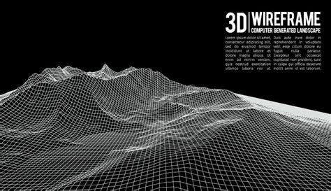 Abstract Vector Wireframe Landscape Background Cyberspace Grid 3d Technology Wireframe Vector