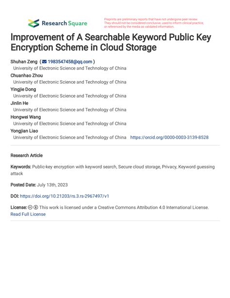 Pdf Lmprovement Of A Searchable Keyword Public Key Encryption Scheme
