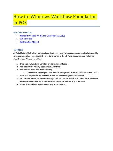 How To Execute Windows Work Flows In Pos Pdf Extensible Application