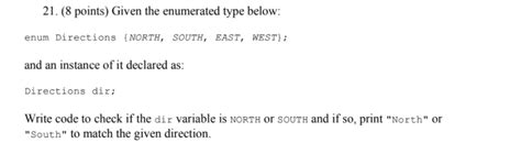 Solved 21 8 Points Given The Enumerated Type Below Enum