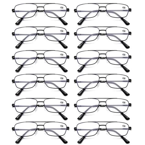 12 Pk Mens Retro Aviator Reading Glasses Metal Frame Blue Light