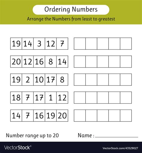 Ordering Numbers Worksheet Arrange The Numbers Vector Image