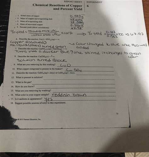 Solved Report Sheet Experiment Chemical Reactions Of Copper
