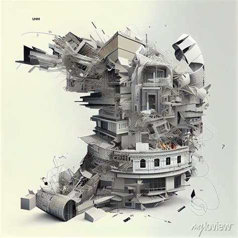 3d Architecture Exploded Diagram Illustration Wall Mural • Murals View