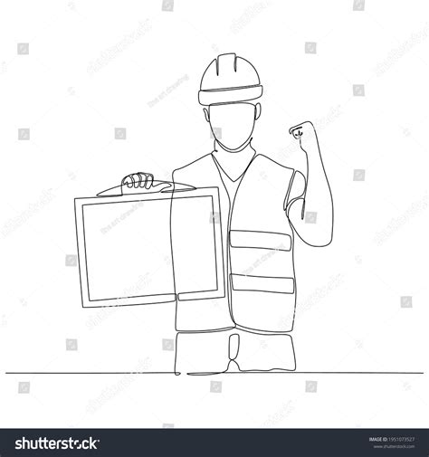 Continuous Line Drawing Construction Worker Carrying Stock Vector